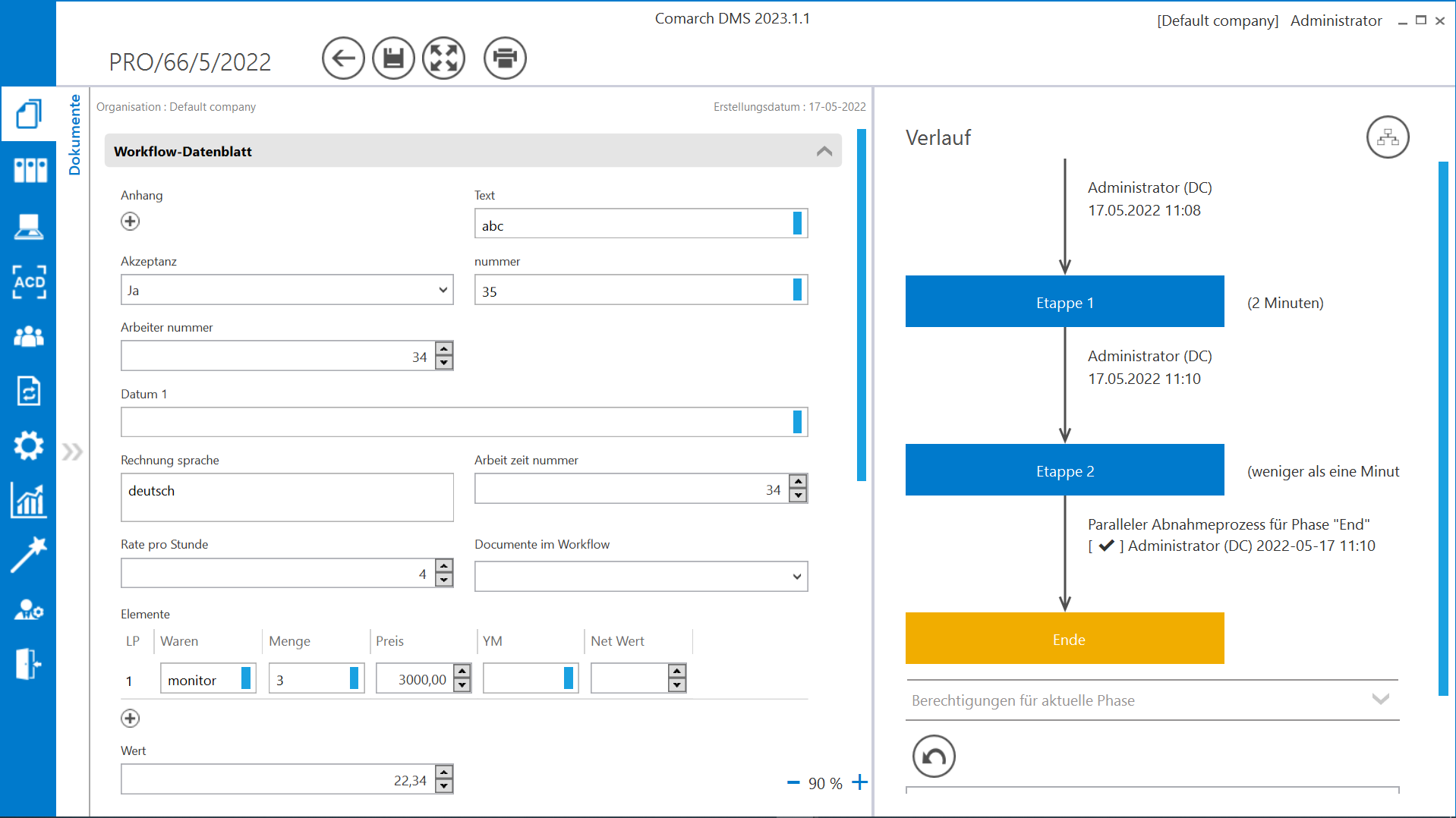 Verlauf der Stufen – Comarch DMS-Wissensdatenbank